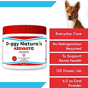 Azovast Plus Kidney Health Supplement for Dogs & Cats, Oral Powder (6 Oz) - (120 Doses/Jar) NO Refrigeration Required - Help Support Kidney Function & Manage Renal Toxins (Made in U.S.A) (6 Oz)