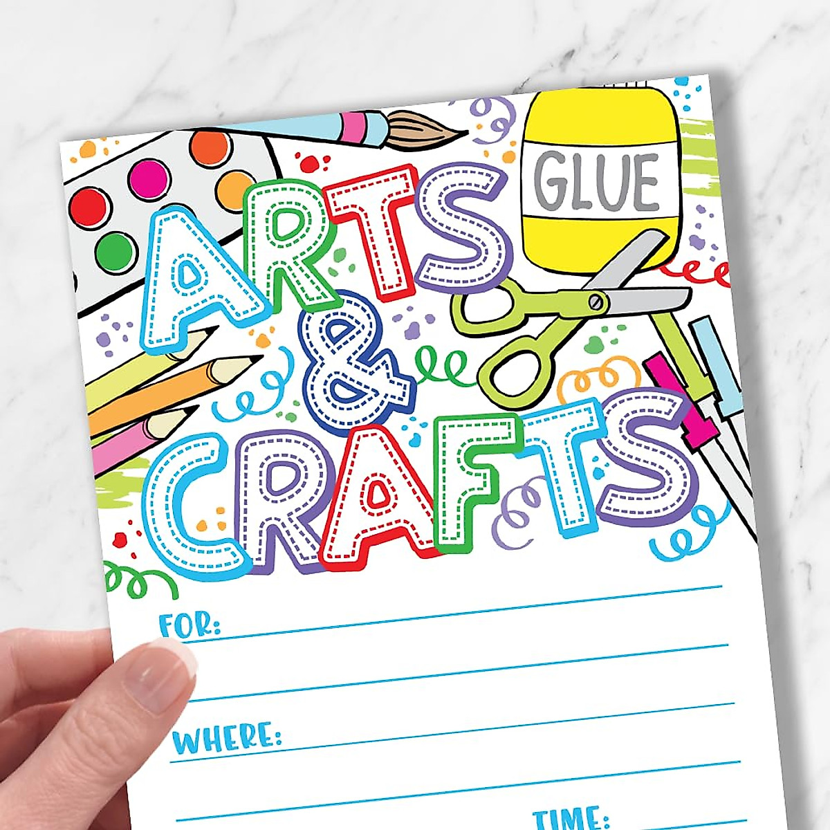 Arts & Crafts Invitations - Art Birthday Party - 4x6 Invites (20 Count) With Envelopes - Craft Party, Art Party or Paining Party Invitations