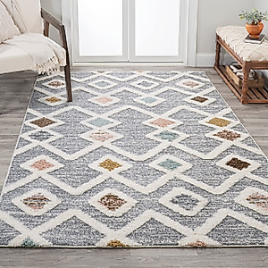 JONATHAN Y SNT104A-5 Monique Trellis High-Low Indoor Area -Rug, Modern, Contemporary, Bohemian Easy -Cleaning,Bedroom,Kitchen,Living Room,Non Shedding, Multi/Gray, 5 X 8