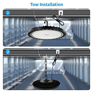 Viugreum 2pack LED High Bay Light 5000K, 200W, 20000Lm(Ip65) UFO High Bay Lights with US Plug Commercial Bay Lighting for Barn/Garage Commercial Warehouse Car Wash Shop UFO Lights, Hanging Chain