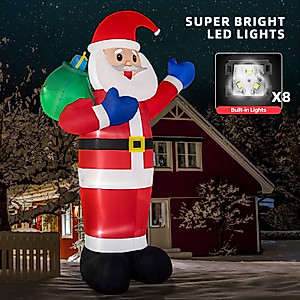 B&D 12FT Giant Christmas Inflatables Santa Claus Outdoor Decorations, Christmas Blow Up Santa Yard Decorations with Gift Bag Built-in LED Lights, Inflatable Christmas Decorations for Yard Garden Lawn