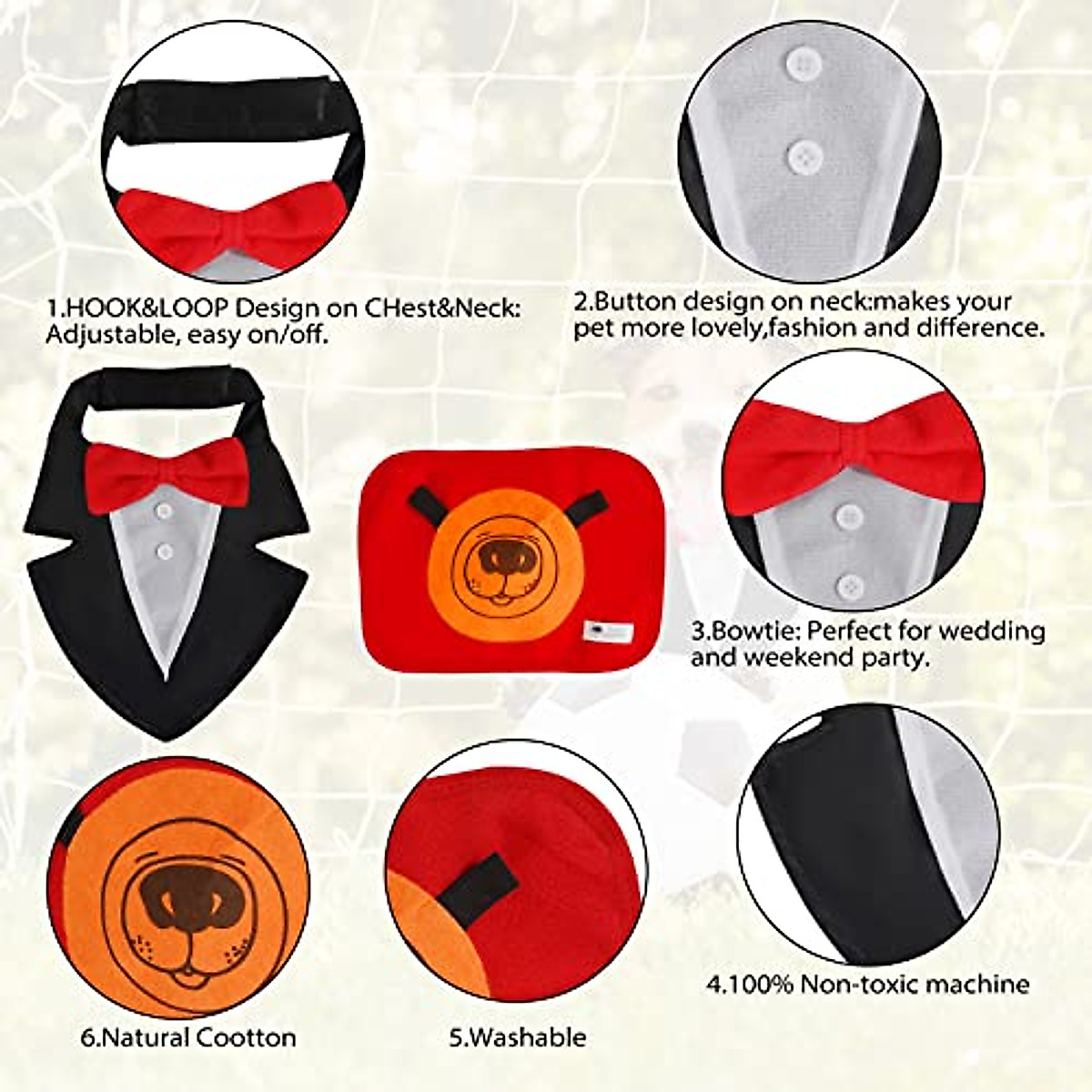 Dog Tuxedo, Formal Tuxedo&Pumpkin Chew Toy Costume Set, Large Dogs Golden Stylish Tuxedo with Adjustable Bow Tie Collar & Bandana Scarf for Christmas Wedding Birthday Party Halloween(Yellow Chew Toys)