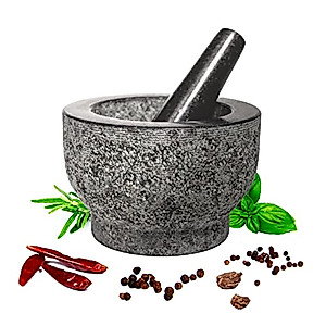 HiCoup Kitchenware 6-Inch Granite Mortar & Pestle Set for Spices, Herbs, Guacamole