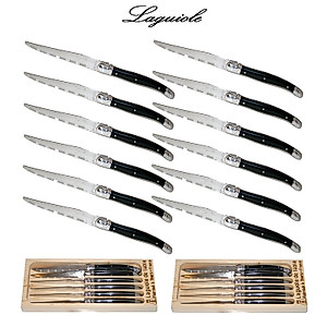 Laguiole Jean Dubost Steak Knives 12 Piece of Set with Black Handle -Thiers France
