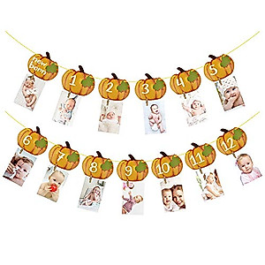 Rainlemon Pumpkin Photo Banner Fall Autumn Little Pumpkin Boy Gril 1st Birthday Party Photo Garland 12 Months Photo Prop