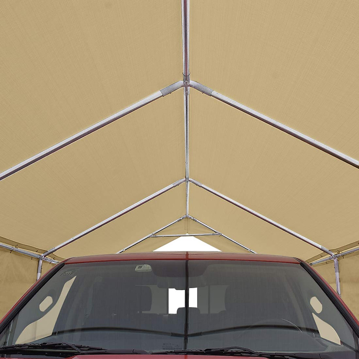 PEAKTOP OUTDOOR 10x20 ft Heavy Duty Carport, Portable Car Canopy, Garage Tent, Boat Shelter with Reinforced Triangular Beams and Ground Bar, Removable Sidewall & Zipper Doors, Beige