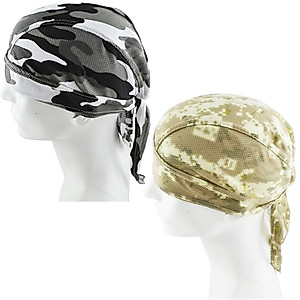 GUIFIER 4 Pack Do Rag/Dew Rag Doo Rags Sweat Wicking Skull Cap Beanie Priate Hat Motorcycle Cycling Caps Head Wrap Durags for Men Women - Camo