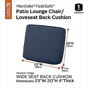 Classic Accessories Montlake FadeSafe Water-Resistant 23 x 20 x 4 Inch Patio Lounge Back Cushion, Heather Indigo Blue, Outdoor Loveseat Cushions