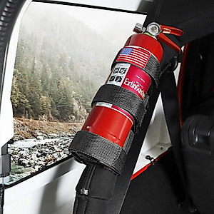 Voodonala for Jeep Roll Bar Fire Extinguisher Holder 2.5-3LB Adjustable Strap Bracket Mount for 1965-2021 Jeep Wrangler TJ CJ YJ JK JKU JL JLU JT, Black, 1pc