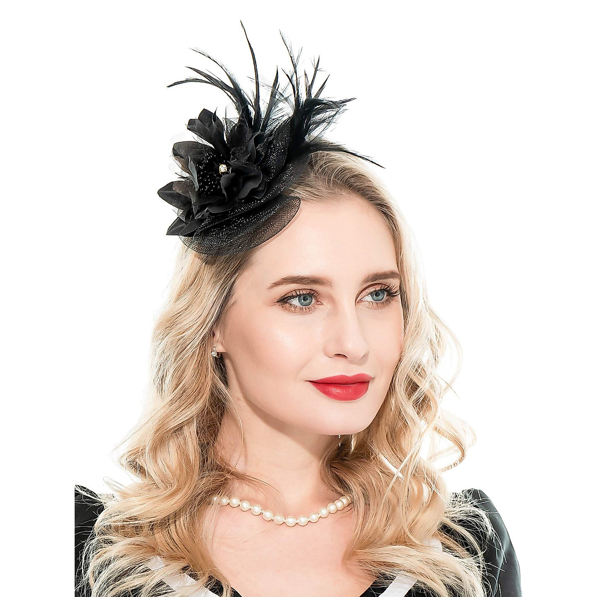 Zivyes Fascinators Headband for Women Tea Party Hat Kentucky Derby Wedding Flower Mesh Feathers Hair Clip