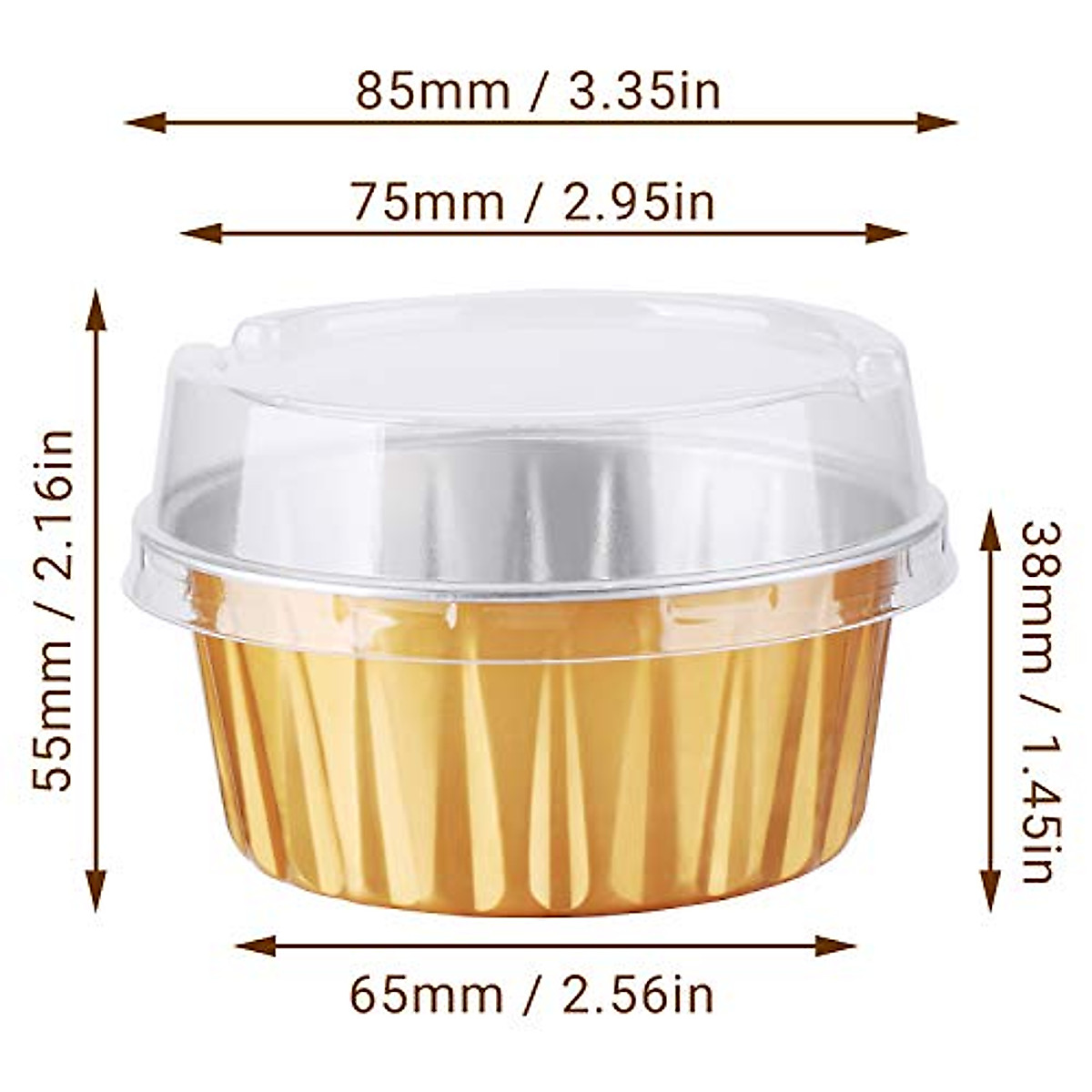 EUSOAR Disposable Ramekins, Gold 50pcs 5oz Mini Aluminium Foil Baking Cups with Lids Creme Brulee Cupcake Liners, Desert Cheesecake Pans Flan Molds Tin Cups Containers for Party Favor Birthday