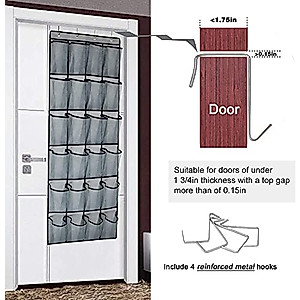 Over The Door Hanging Shoe Organizer 24 Extra Large Mesh Pockets Hanging Shoe Rack Holders for Closet Storage Men Sneakers,High Heeled Shoes,Double Stitching with 4 Metal Hooks,Gray 65.4"X23.6"