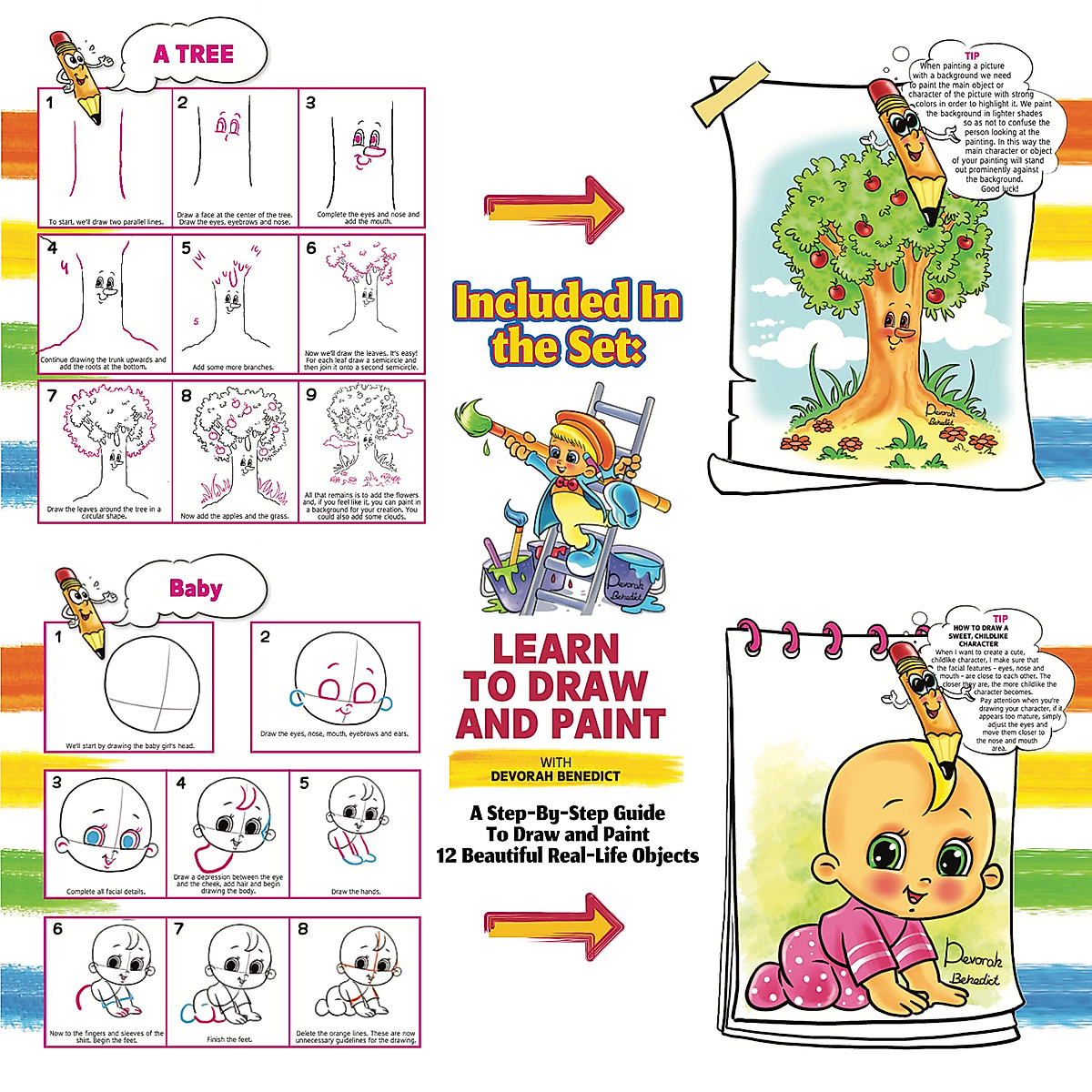 BFB Paint Set for Kids with Learn How to Draw Booklet - 32 Painting Supplies Kids Painting Kit, Premium Paint Kit for Children, Kids Paint Set Art and Painting Supplies Canvas Paint Set for Kids 7+