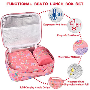 Bento Lunch Box Set for Kids with 10oz Soup Thermo, Leak-Proof Lunch Containers with 4 Compartment, Kids Thermo Hot Food Jar and Insulated Lunch Bag for Kids to School,BPA-Free(Mermaid)