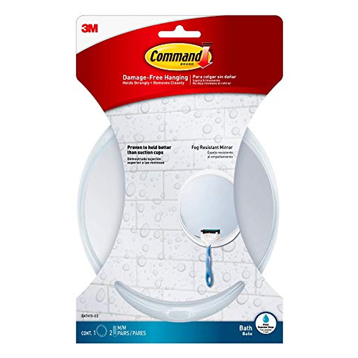 Command Fog Resistant Mirror, 1-Mirror, 2-Water-Resistant Strips (BATH15-ES), Organize Damage-Free