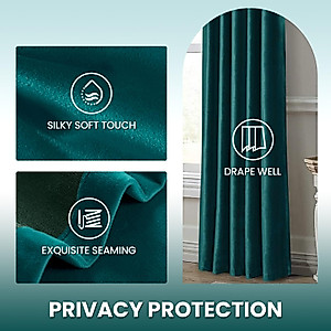 Dreaming Casa Teal Green Velvet Curtains for Living Room Thermal Insulated Rod Pocket Back Tab Window Curtain for Bedroom 2 Panels 52" W x 96" L