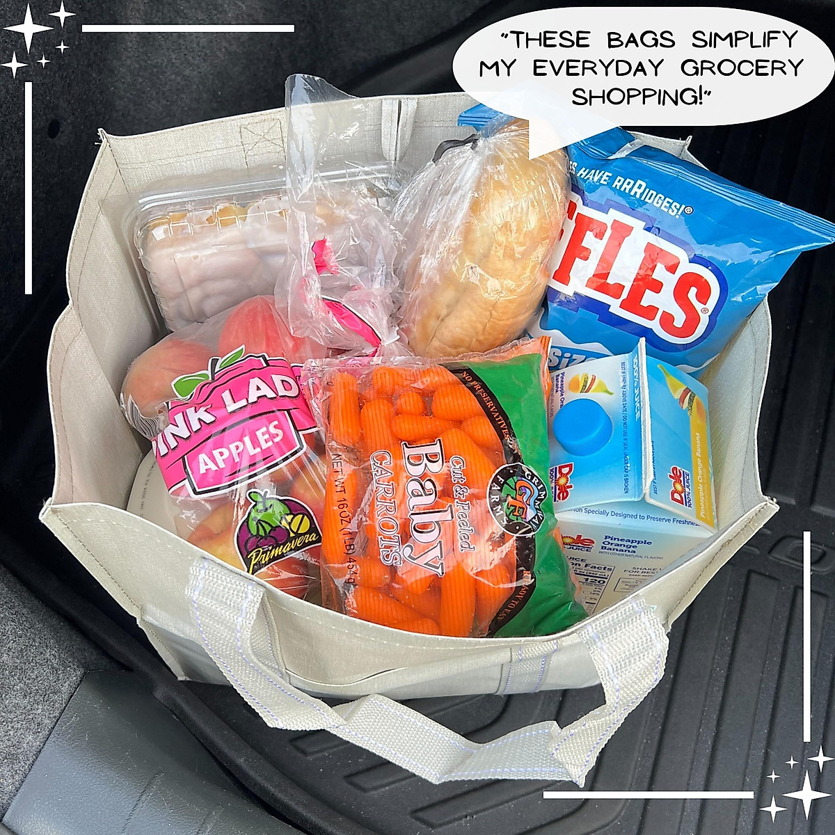 VENO 4 Pack Reusable Grocery Bags w/ Hard Bottom, Heavy-Duty Shopping Bags for Shopping Cart (Beige, 4 Pack)