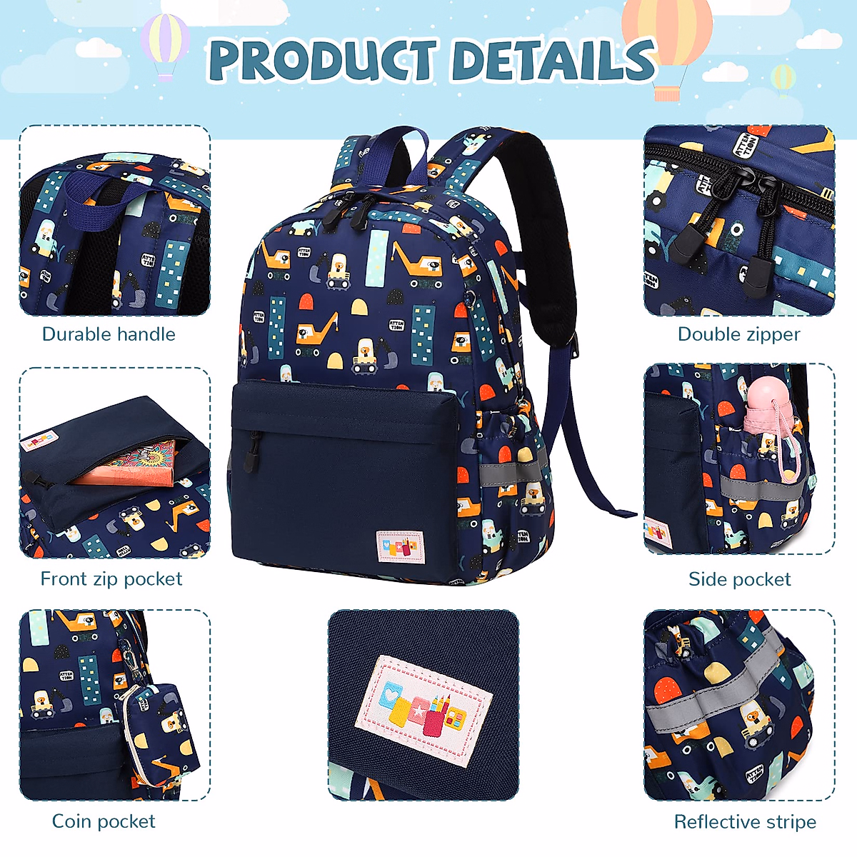 mygreen Blue Dinosaur Toddler Bag with Chest Clip Toy Bag Preschool Bag Travel Bacpack for Boy Girl