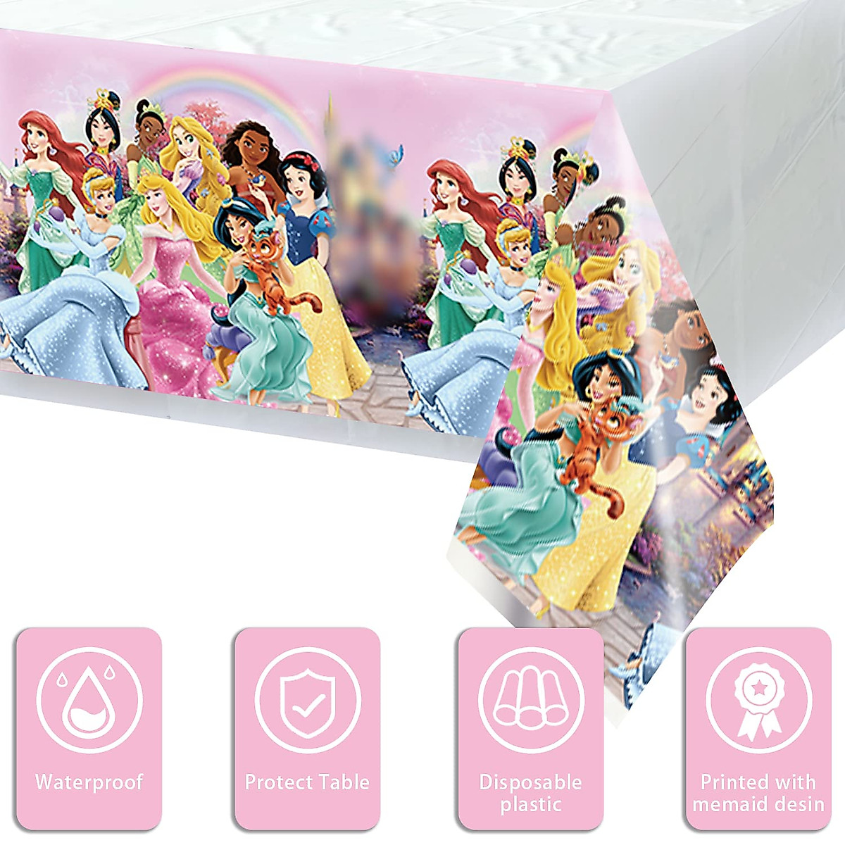 Princess Birthday Party Supplies Decorations for Girls Birthday Theme Tableware Includes Party Plates, Paper Cups, Knives, Forks and Spoons and Tablecloth