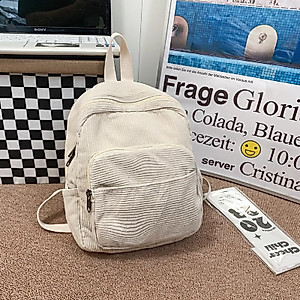 Eagerrich Small Mini Backpack Purse for Women Travel Corduroy Bag for Women Cute Aesthetic(White)