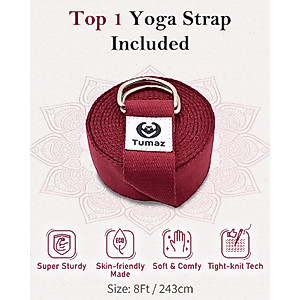 Tumaz Yoga Bolster Set - Rectangular Yoga Bolster Pillow for Restorative Yoga, Soft Meditation Pillow with Carry Handle and 8-Feet Yoga Strap, Machine Washable Cover