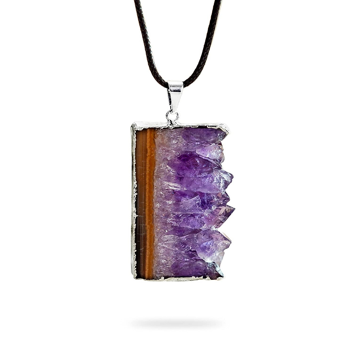 Ayana Crystals Handcrafted Amethyst Geode Necklace - Silver Plated: Genuine Natural Amethyst, February Birthstone – Third Eye & Crown Chakra Activation for Aquarius & Pisces Zodiac Signs