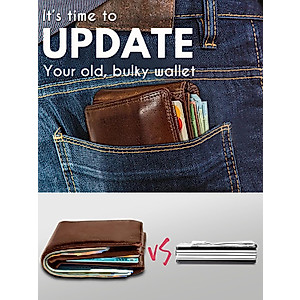 Minimalist Slim Metal Wallet for Men - RFID Blocking Aluminum Metal Credit Card Holder Wallet - Small Stealth Mens Wallets with Cash Strap for 15 Cards and Cash - Gifts for Men Card Wallet Black