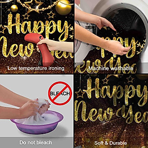 Swepuck 8x6ft Black and Gold Happy New Year Backdrop Hello 2025 Kiss Me at Midnight Photography Background Cheers to The New Year Eve Party Decoration Supplies Photo Booth Props