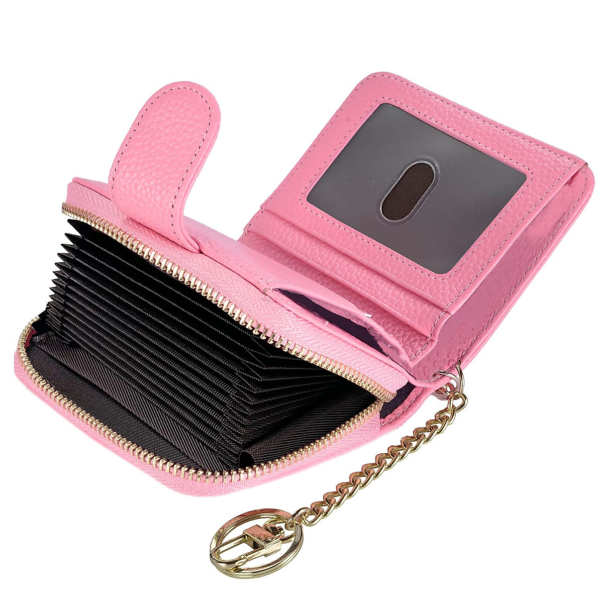 Beurlike Women's RFID Credit Card Holder Organizer Case Leather Security Wallet (Upgrade a (10 Accordion/Key Ring) - Pink)