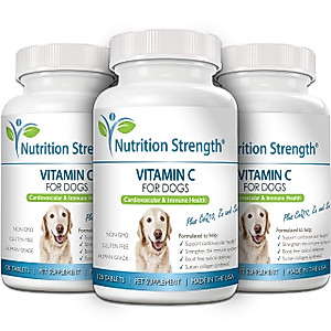 Nutrition Strength Vitamin C for Dogs to Support Cardiovascular Health, Help Strengthen The Immune System, Boost Free Radical Defenses and Sustain Collagen Synthesis, 120 Chewable Tablets