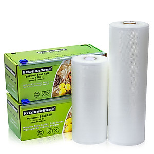 Vacuum Sealer Rolls Bag 100 Feet Total, 2 Pack 8"x50' and 11"x50' Food vacuum Saver Bag Rolls with Cutter Box,Sous Vide Roll Bag by KitchenBoss