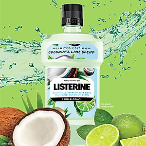 Listerine Zero Alcohol Mouthwash, Oral Rinse Kills up to 99% of Bad Breath Germs, Limited Edition Coconut Lime Flavor, 500 mL