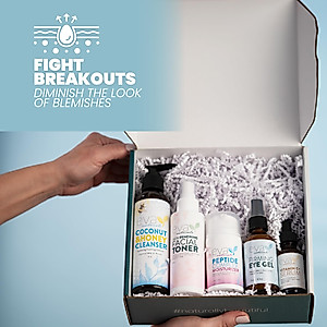 Eva Naturals Rejuvenating Skin Care Set - Exfoliate, Replenish & Moisturize With Vitamin C Plus Serum, Bee Clean Cleanser, Eye Gel, Face Moisturizer & Toner - Perfect Facial Cleanser Bundle