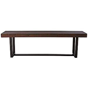 Walker Edison Industrial Farmhouse Wood Entryway Dining Bench Kitchen Table Set Dining Chairs, 60 Inch, Brown