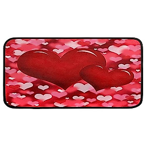 KOBLEN Red Love Hearts Kitchen Rugs Non Slip Washable Absorbent Kitchen Mats 20x39 inch Cushioned Anti Fatigue Kitchen Floor Mats for in Front of Sink