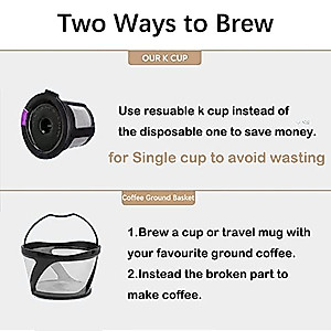 2 Reusable Coffee Ground Basket Style Coffee Filter for KeurigKDuo Essentials and KDuo Brewers Machine,2 Refillable K Cups Pod Capsule for KeurigKDuo+1 Spoon+1 Brush,2 Ways to Brew