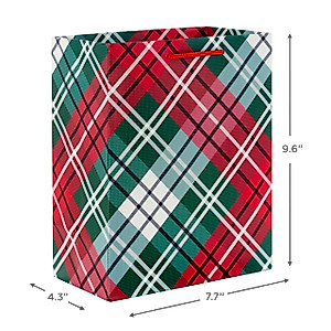 Hallmark 9" Medium Christmas Gift Bag Bundle (4 Bags: Traditional Santa, Holly Wreath, Snowy Red Car, Red and Green Plaid) for Friends, Coworkers, Teachers, Neighbors