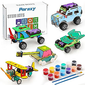 STEM Kits, 5 SSTEM Projects for Kids Ages 8-12, Wooden Model Car Kits, Gifts for Boys 8-12, 3D Puzzles, Science Educational Crafts Building Kit, Toys for 8 9 10 11 12 Year Old Boys and Girls