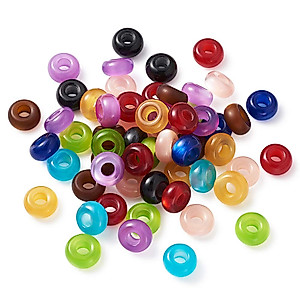 Craftdady 100pcs Large Hole Resin European Spacer Beads 13-14x7-7.5mm Imitation Cat Eye Mixed Colors Slider Charm Beads for Jewelry Making Hole: 5mm