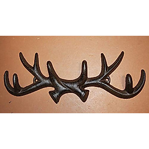 Southern Metal Wall Mounted Deer Head Antler Coat Hat Rack Wall Hooks, Solid Cast Iron Bundle of 5