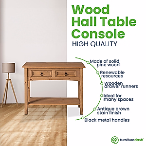 Furniture Dash Solid Wood Console Table Corona with 2 Drawers 34.49" W, 12.64" D, 28.82" H - Farmhouse Entryway Table with Storage Shelf, Tables for Living Room, Hallway Foyer for Office & Bedroom