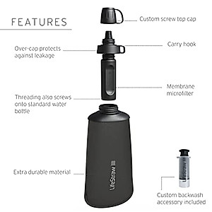 LifeStraw Peak Series - Collapsible Squeeze Bottle Water Filter System – 650ml for Trail Running, Through Hiking, Travel, Cycling, and Fishing, Dark Mountain Gray