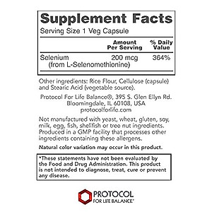 Protocol Selenium 200mcg - Essential Mineral, Immune, Thyroid & Prostate Health - 90 Veg Caps
