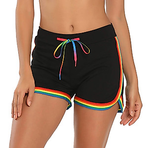 HDE Womens Rainbow Striped Retro Fashion Dolphin Running Workout Shorts Black - M