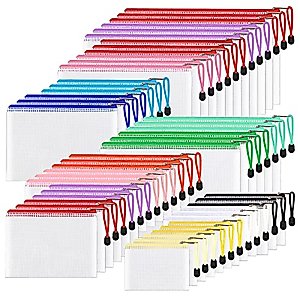 Janisfirst 48pcs Mesh Zipper Pouch, 8 Sizes Waterproof Zipper File Bags, 16 Colors,Multipurpose for Travel Storage, School Supplies, Office Appliances and Home Organizing,Multicolored