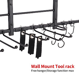 lukar Garage Tool Organizer Wall Mount, Adjustable Garage Tool Storage Rack, Garden Tool Storage Rack with 6 Hooks, Max 290 lbs Garage Storage for Garden Tools,Chair, Broom,Shovels, Trimmers.