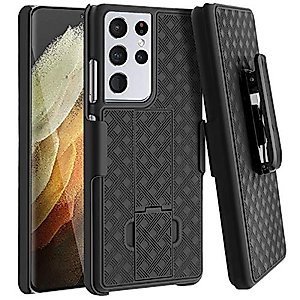 Fingic Galaxy S21 Ultra Case, Samsung Galaxy S21 Ultra Belt Clip Holster Case Slim Combo Shell with Kickstand Swivel Belt Clip Holster Rugged Protective Cover for Samsung Galaxy S21 Ultra 6.8"- Black