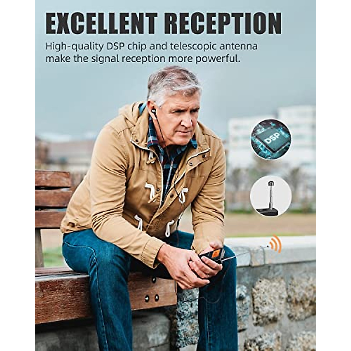 【July Newest】 PRUNUS Pocket Radio AM FM with Earphones, Digital Radio Battery Operated, Walkman Portable Radio with Preset, Timer, Alarm Clock, Lock Button and Lanyard for Walk/Sports Match/Traveling