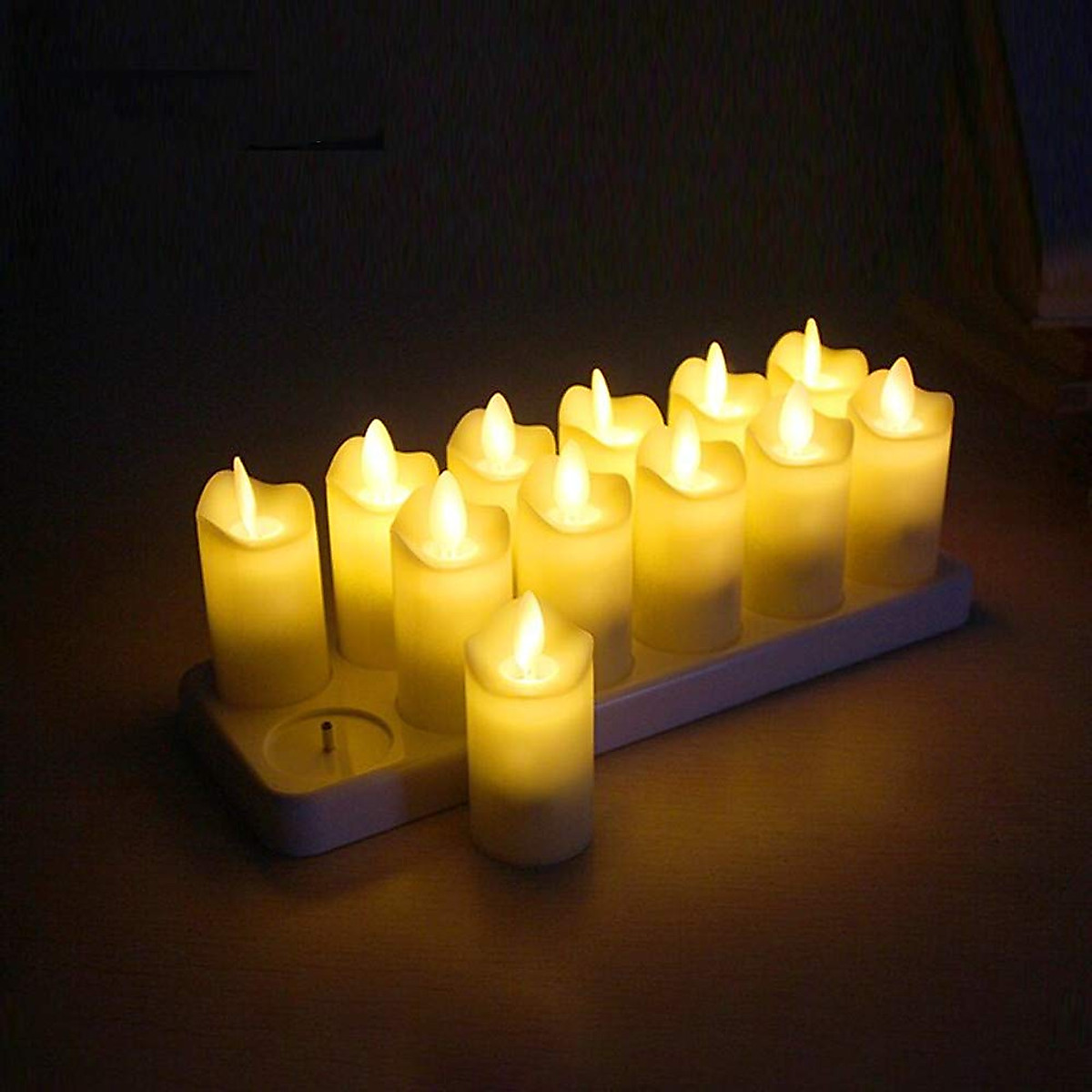 12pcs Rechargeable Flickering Yellow Light LED Candles Battery Operated TeaLight Candles Pillar Electric Light for Garden Home Decoration Party Wedding Festival Celebrations