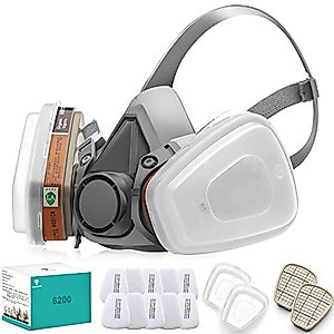 RANKSING Reusable Respirator Gas Mask Half Facepiece Shield 6200 Face Cover with Filters for Dust, Fumes, Asbestos, Chemicals and Other Airborne Particles while Painting, Spraying, Polishing and More